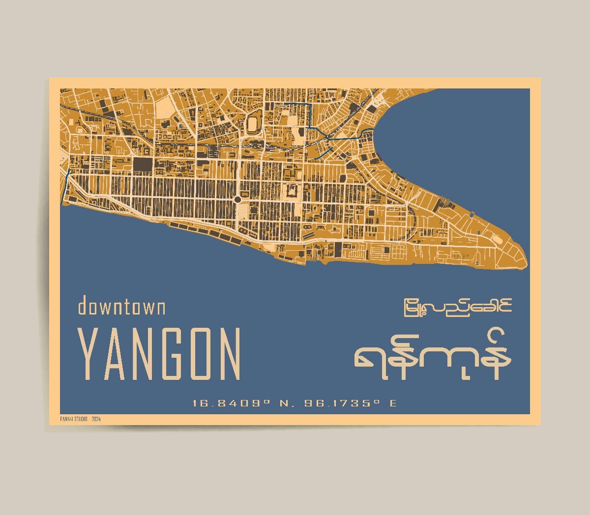 Myanmar Posters - Downtown Yangon Map - Myanmar Inspired Posters for ...