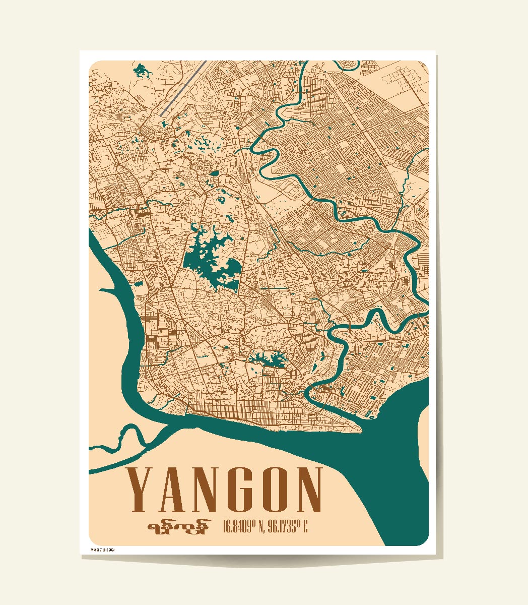 Myanmar Posters - Yangon City Map - Myanmar Inspired Posters for your home